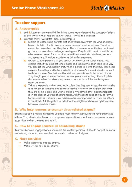Study and Master Senior Phase Worksheet 10 Teachers Support – DC eBOOKS